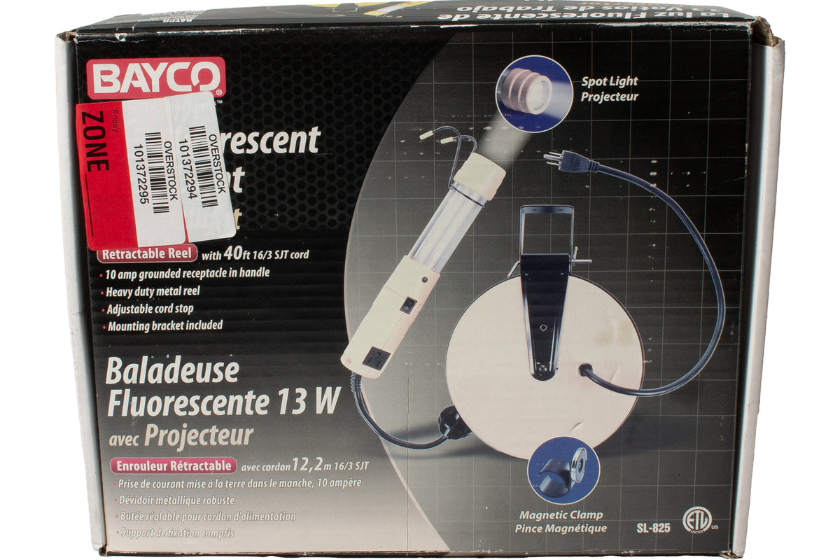 Bayco 13w Fluorescent Work Light 40 Foot Retractable Cord Reel Model I ...