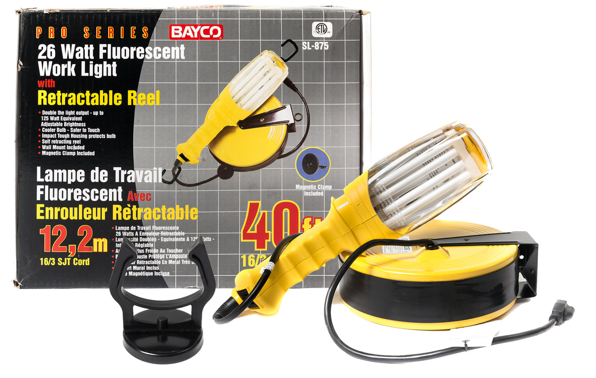 Bayco Pro Series 26 Watt Fluorescent Work Light 40 Foot Reel Model Num ...