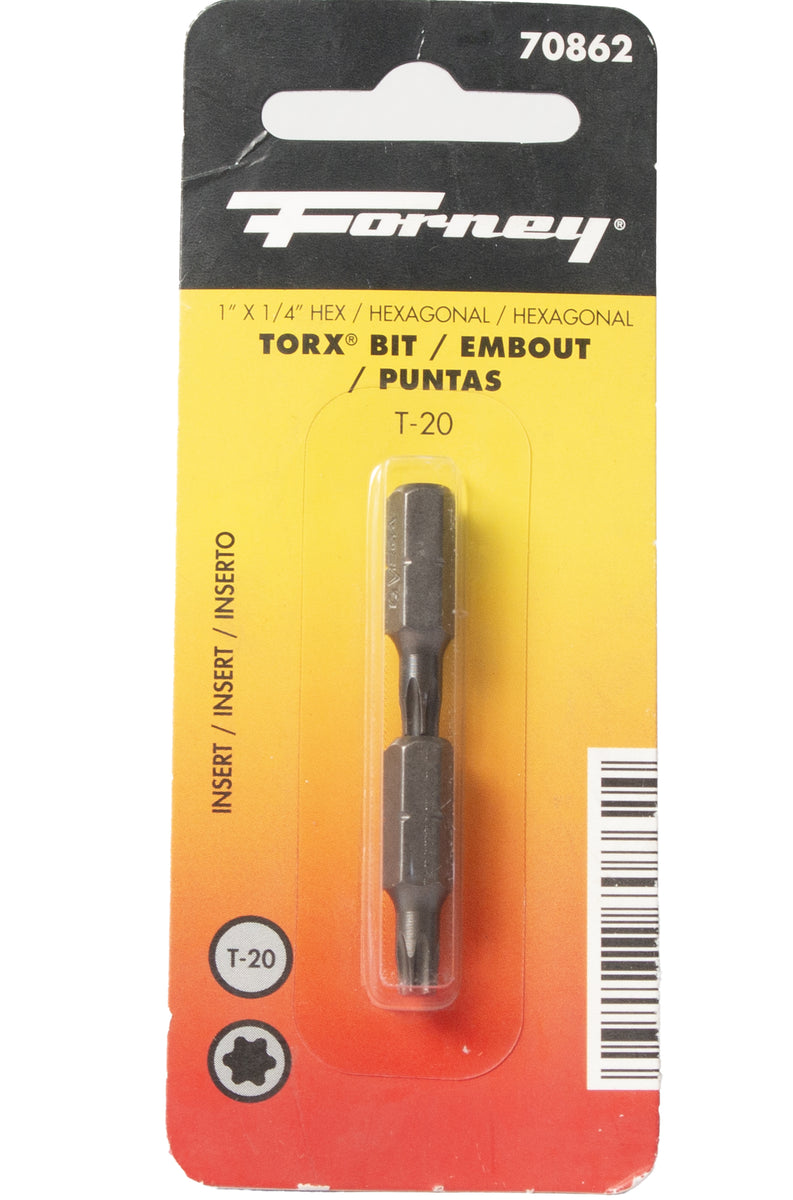 Forney Replacement Insert Bit Torx 1/4in Hex Drive Size T20 x 1in Mode ...