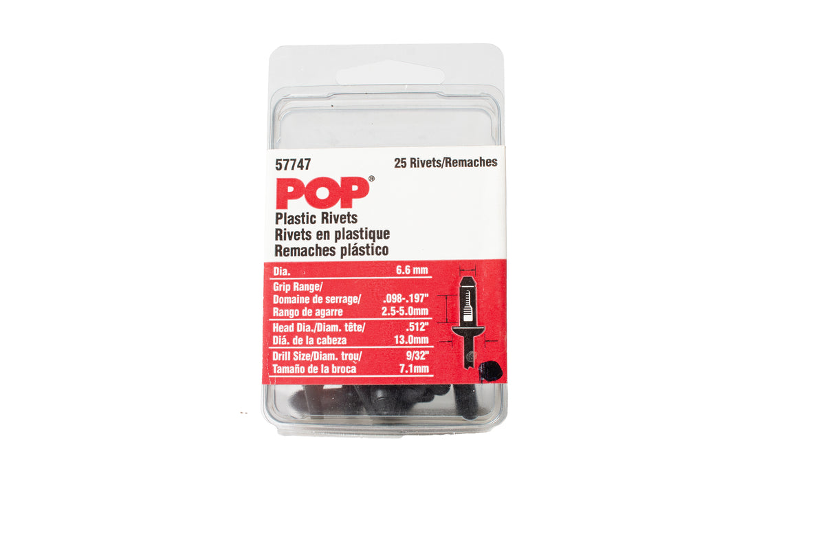 Pop Rivet Plastic Rivets 6.6mm Diameter .098-.197" Grip Range Model Nu ...