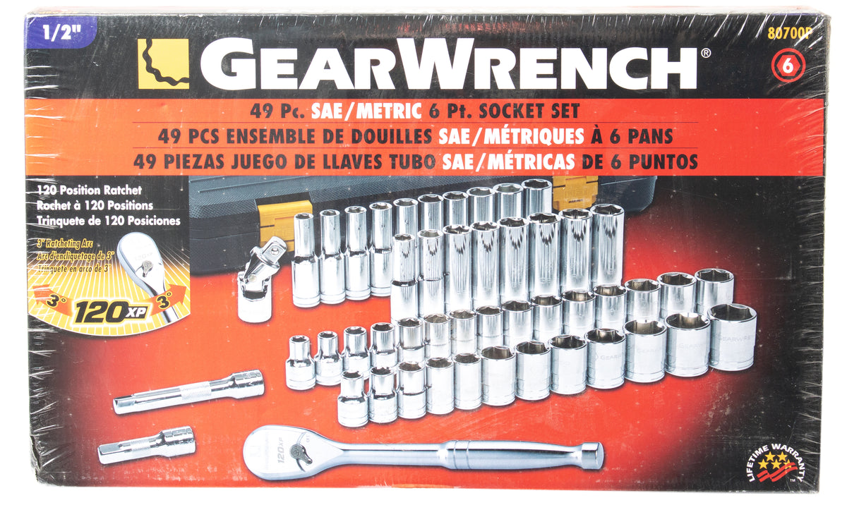 GearWrench 49-Piece SAE/Metric 6-Pt Socket Set 120XP Ratchet Model Num ...