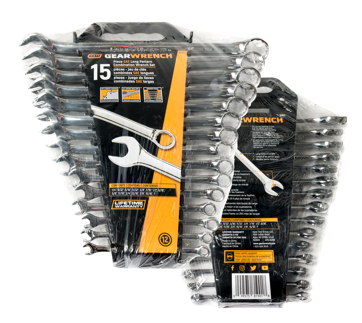 GearWrench SAE Long Pattern Combination Wrench Set 15 Piece 12 Point P ...