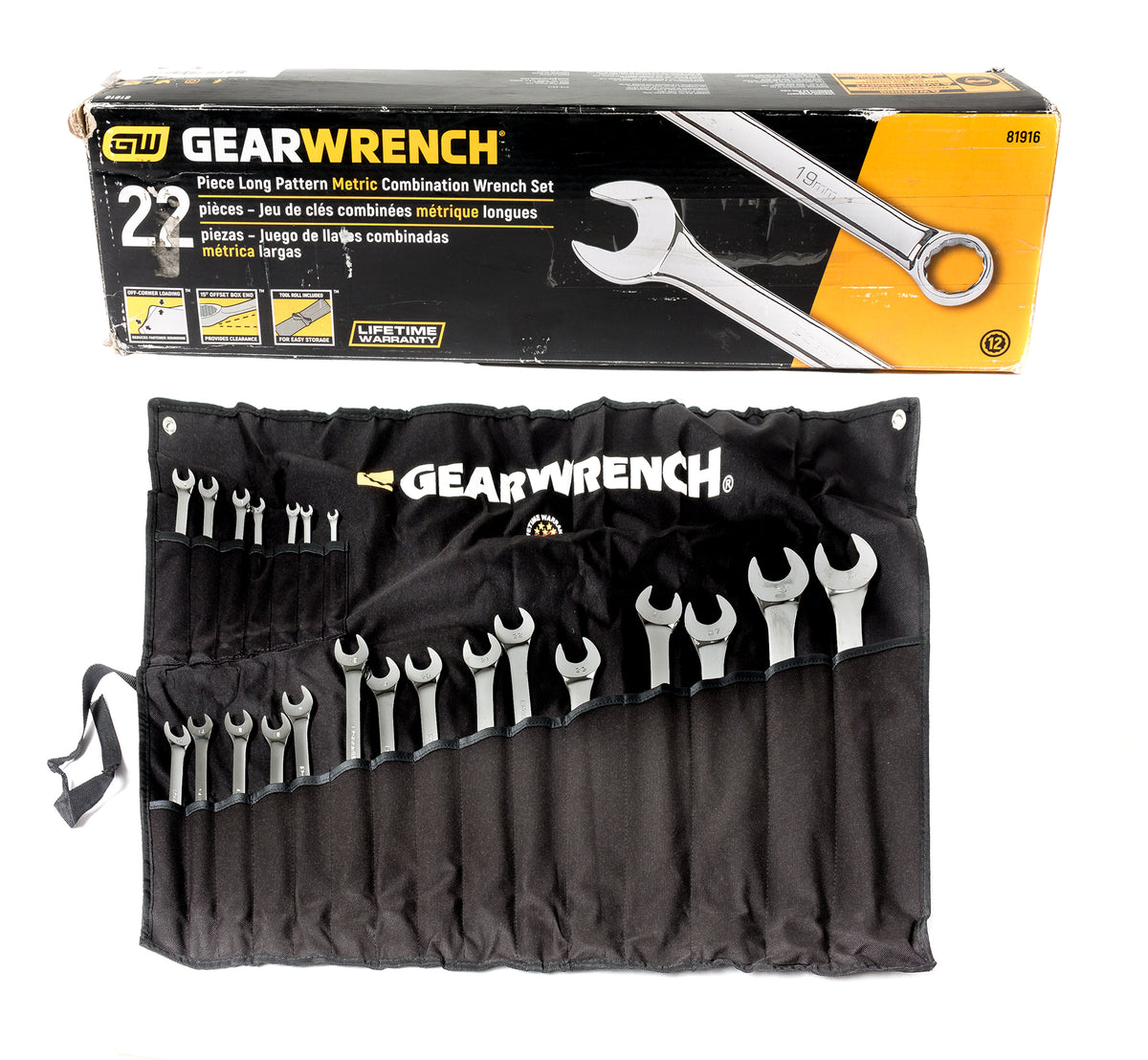 GearWrench 22PC Long Pattern Metric Combination Wrench Set Model Numbe ...