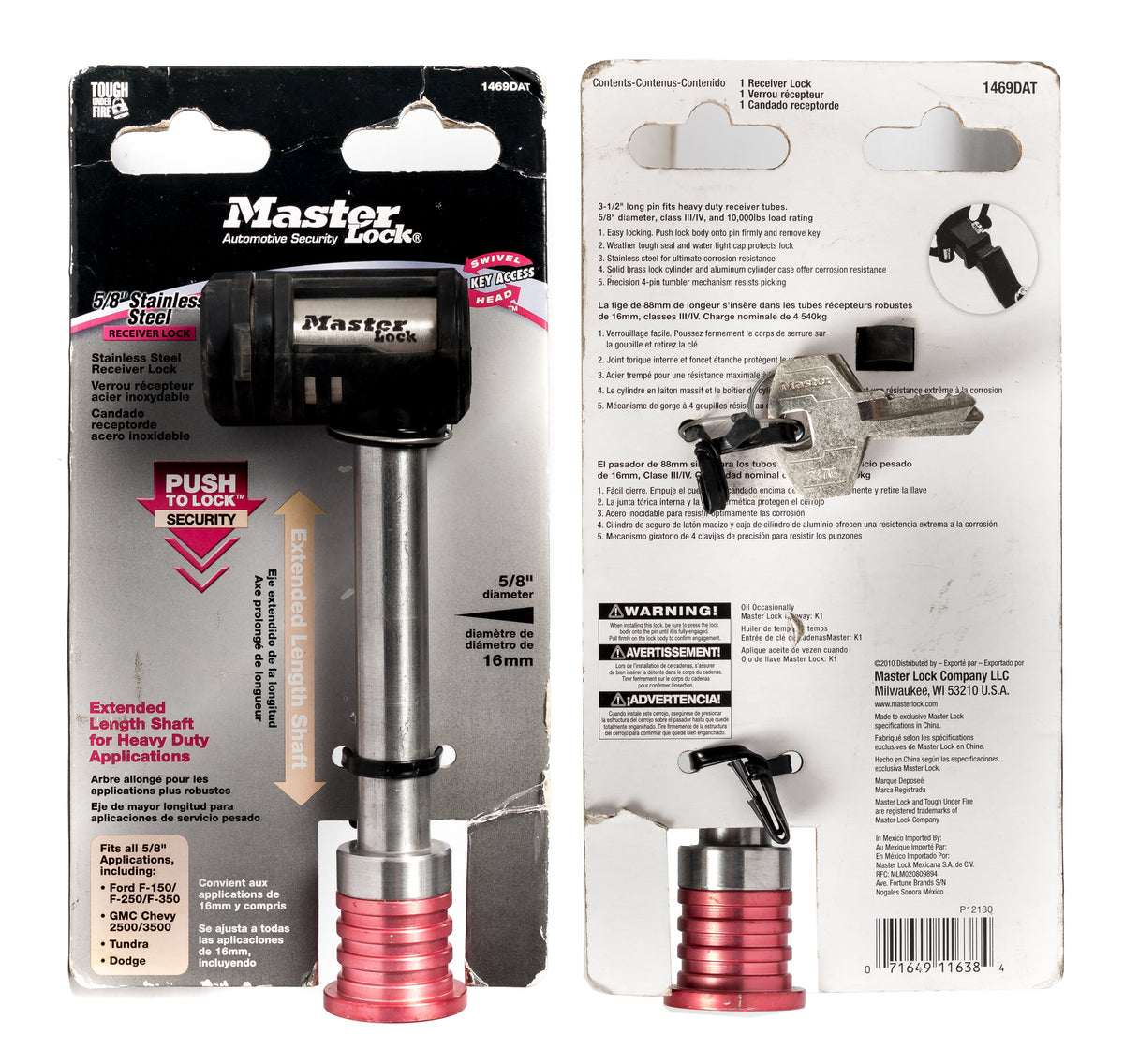 Master Lock 5/8" Stainless Steel Extended Trailer Receiver Lock Model ...