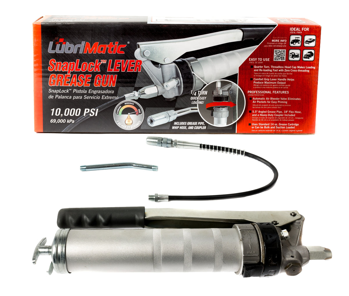 Plews & Edelman LubriMatic Snaplock Lever Grease Gun Whip 1/4 Turn Cou ...