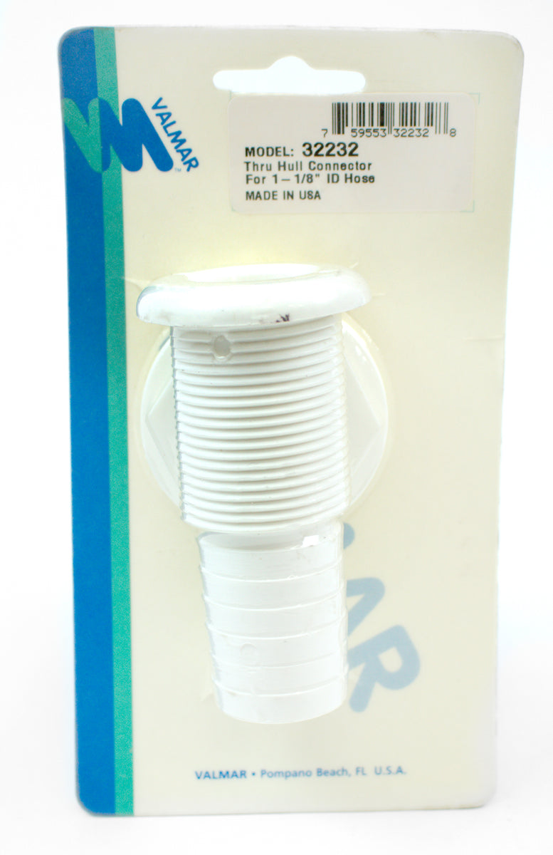 Valmar Marine Thru Hull Connector 1-1/8 ID Hose White Plastic Model Nu ...