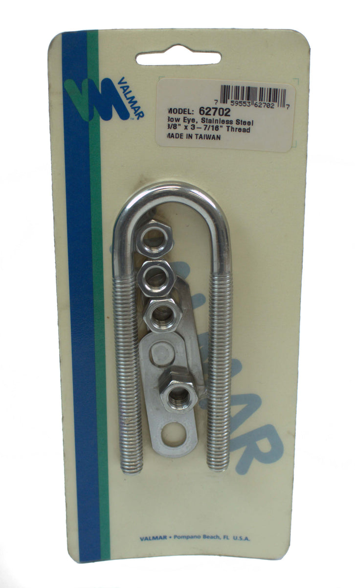 Valmar Marine Bow Eye Tie Down U-Bolt 3/8" x 3-7/16" Stainless Steel M ...