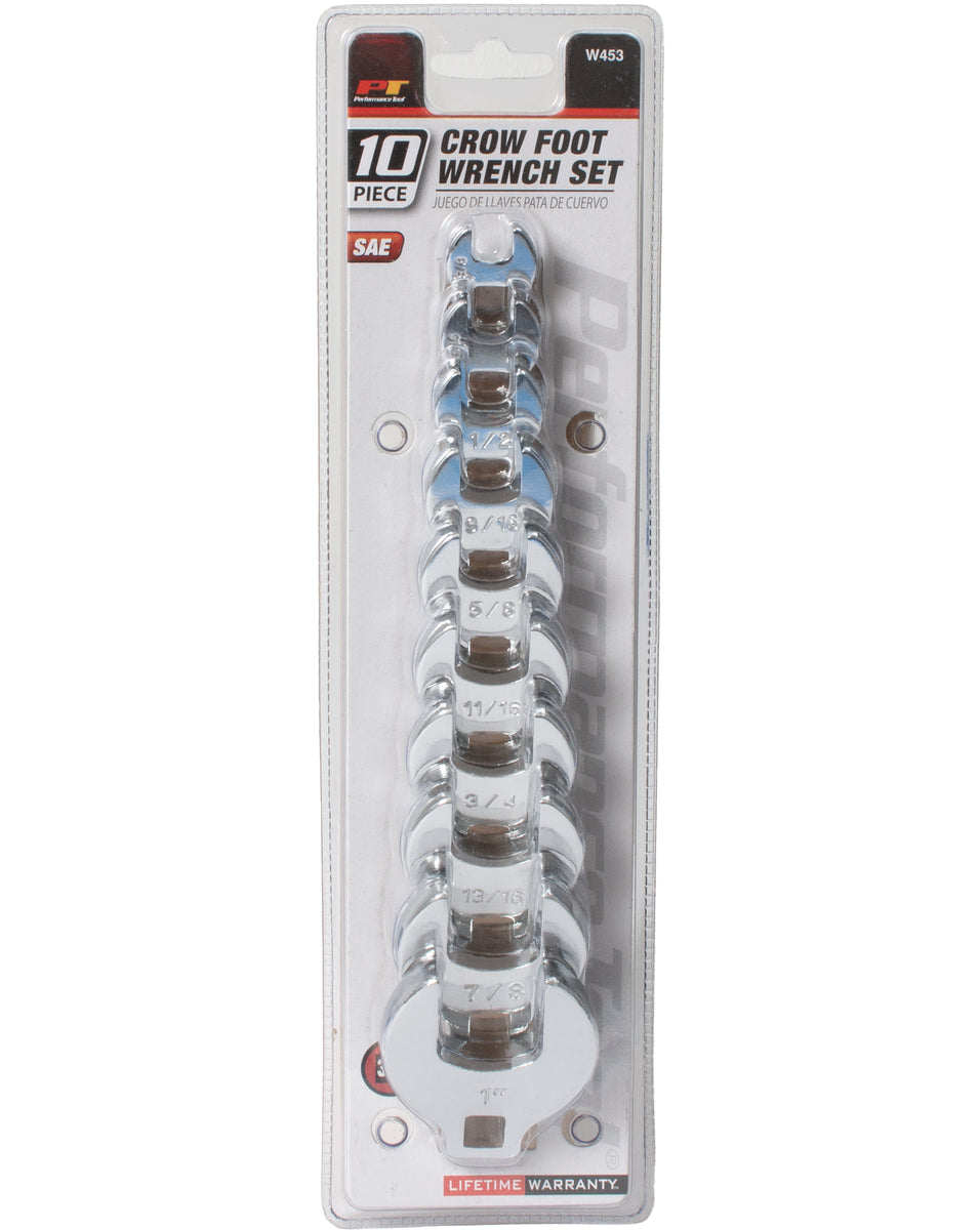 Performance Tool 10 Piece SAE Crow Foot Wrench Set Alloy Steel Model N ...