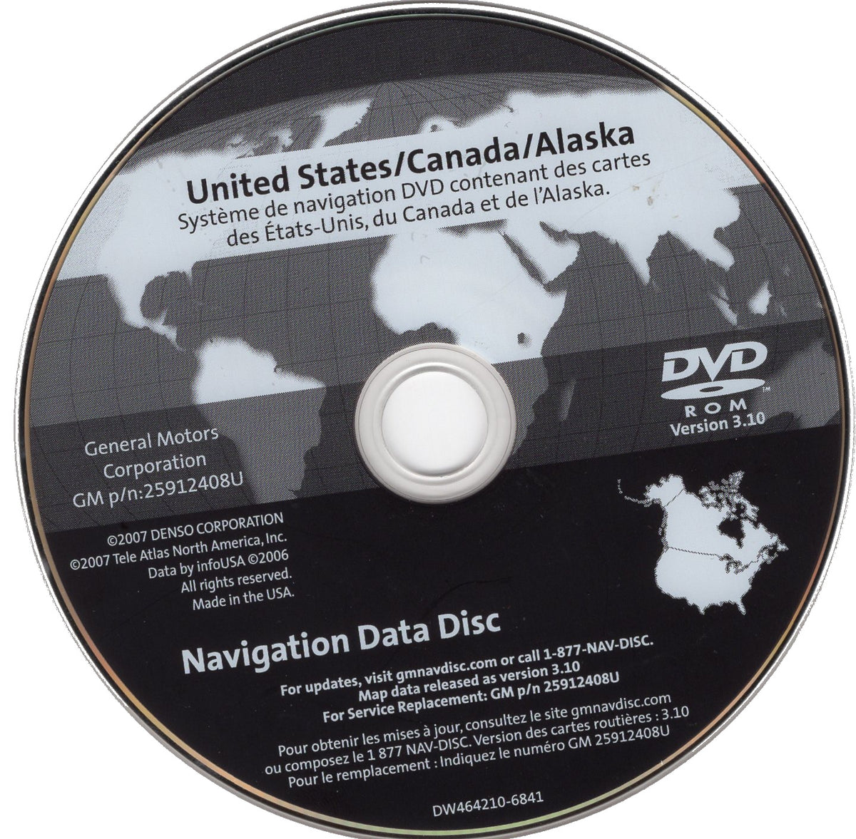 2007-10 Cadillac Chevy GMC Navigation Data Disc Map CD 25912408U Versi ...