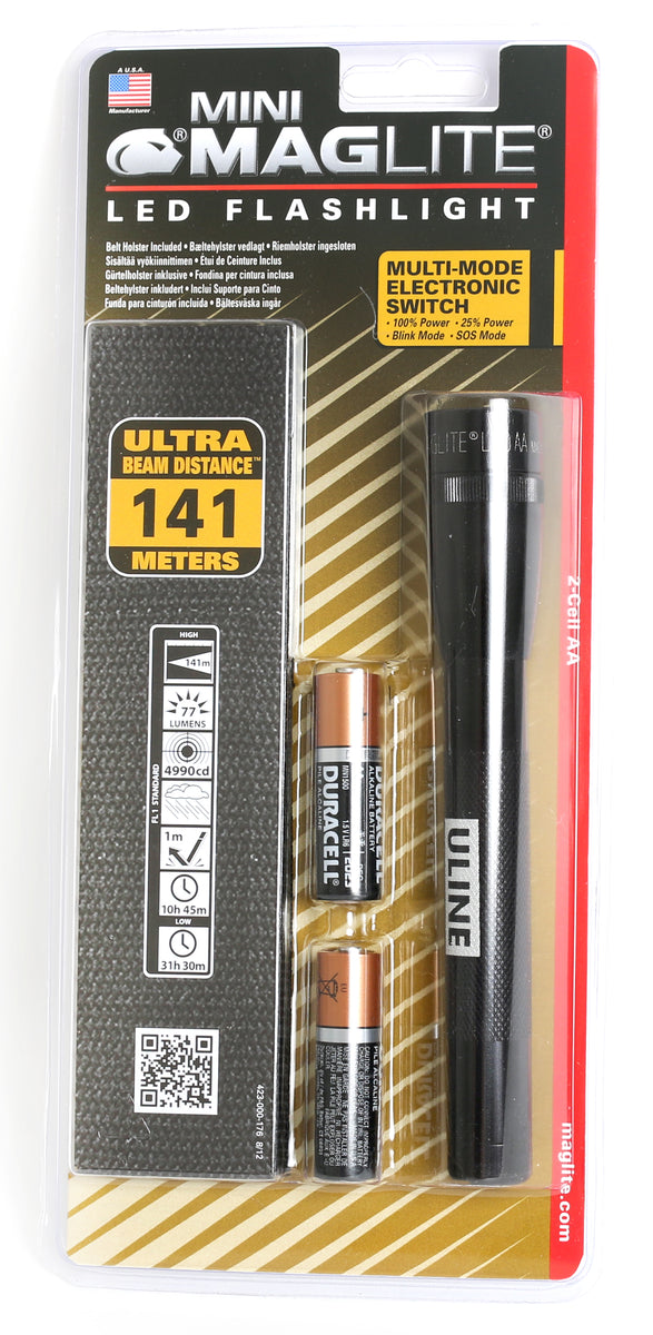 Genuine Black Mini Maglite ULINE LED Flashlight w 2 AA Batteries & Bel ...