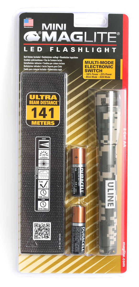 Genuine Camo Mini Maglite ULINE LED Flashlight w 2 AA Batteries & Belt ...