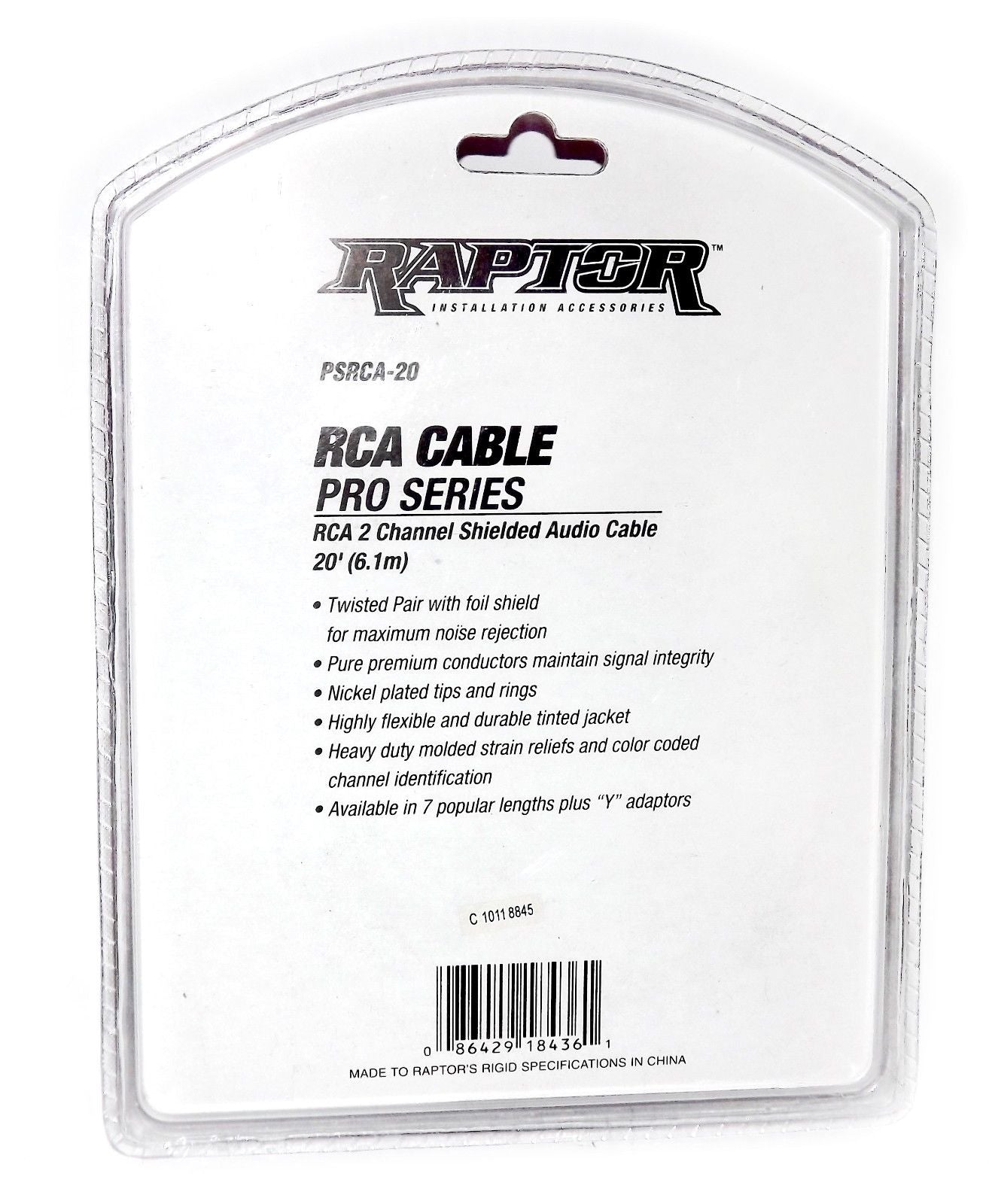 Raptor Pro Series - 20 Foot RCA Cable - 2 Ch Twisted Pair Shielded Ste ...